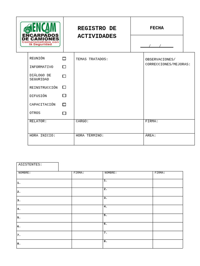 Registro de Actividades Encam | PDF