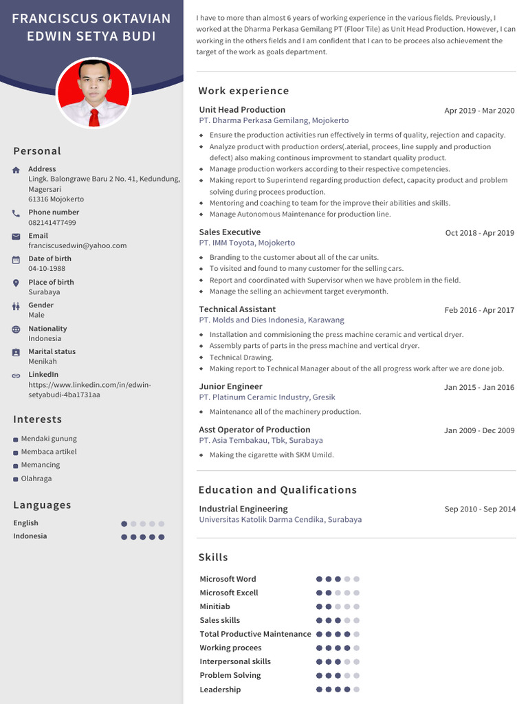 CV Franciscus Oktavian Edwin Setya Budi | PDF