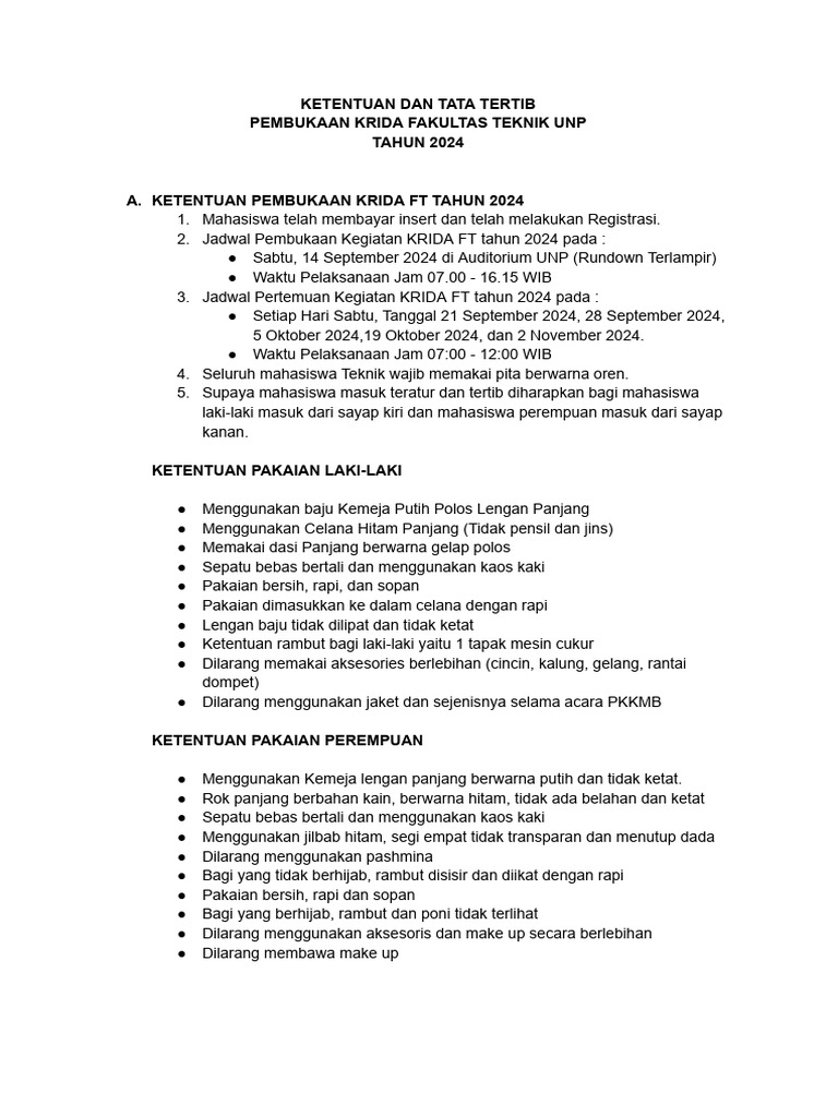 Peraturan Krida FT Unp 2024 | PDF | Perjalanan