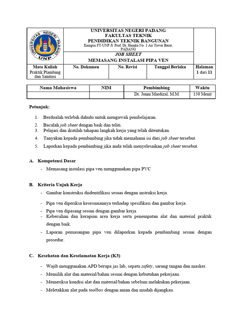 Job 3 Memasang Instalasi Pipa Ven | PDF