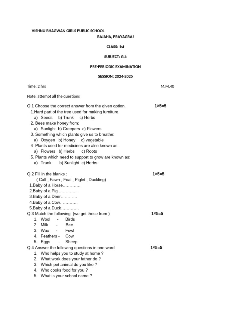 (PP1) Class - 1st Subject - G.K | PDF