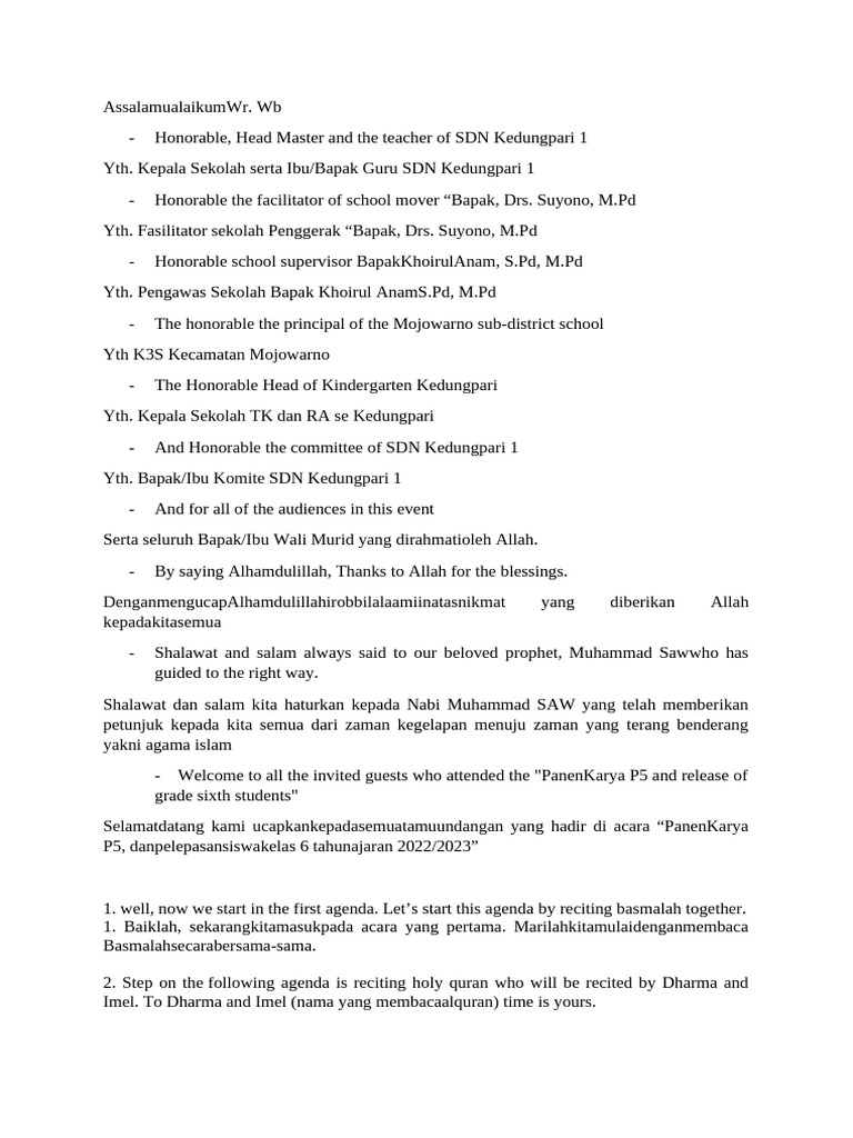 MC Teks Bahasa Inggris | PDF