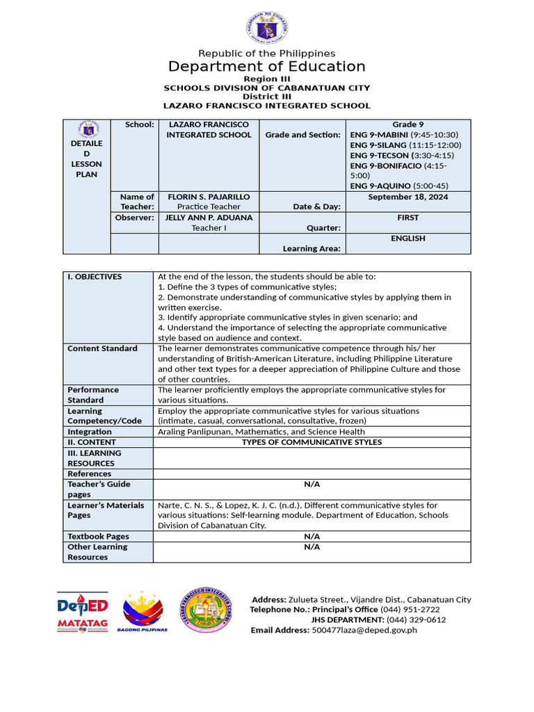 Lesson Plan - Pajarillo-Florin - (Day2) | PDF | Learning | Teachers