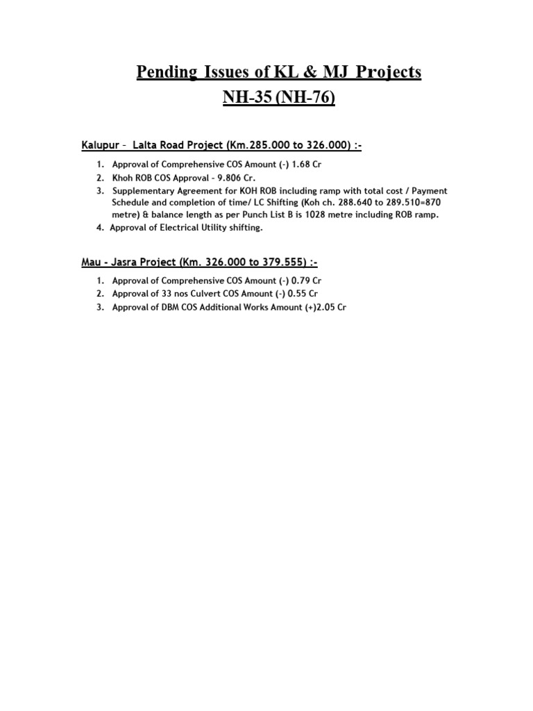 Pending Issues KL+MJ | PDF