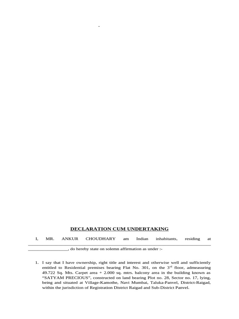 Declaration - MR. ANKUR CHOUDHARY | PDF | Mortgages | Banks