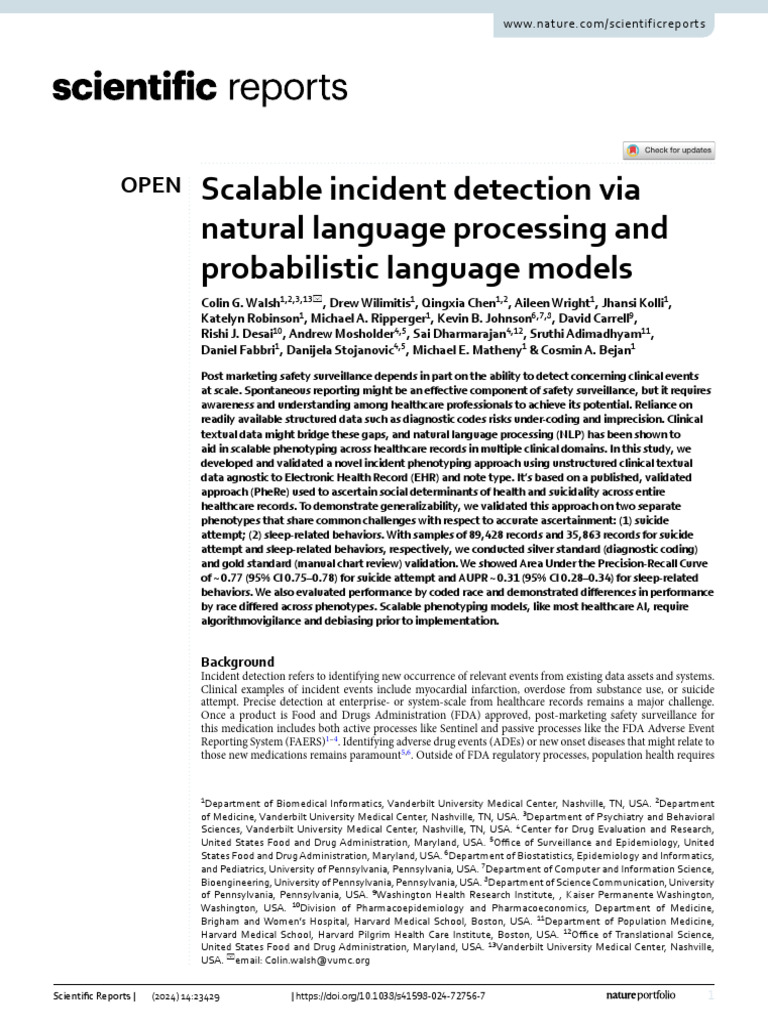 Scalable Incident Detection Via Natural Language Processing and Probabilistic Language Models ...