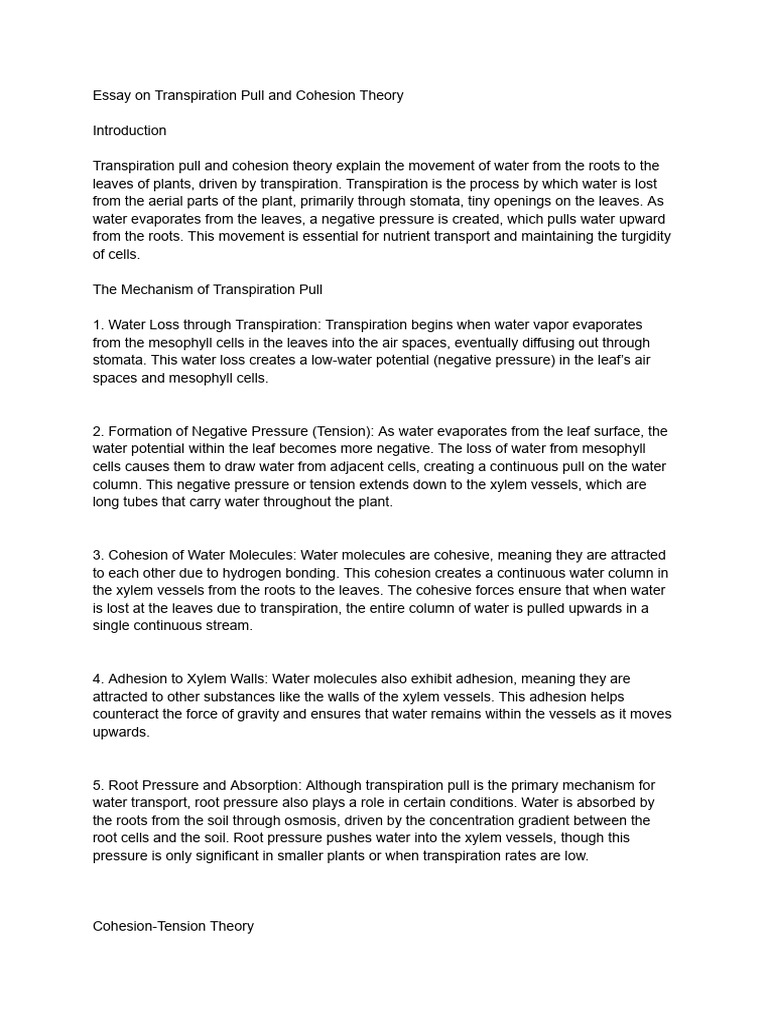 transpiration pull | PDF | Plant Physiology | Plants