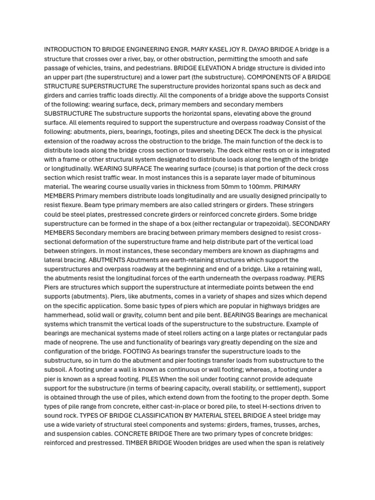 INTRODUCTION TO BRIDGE ENGINEERING ENGR | PDF | Bridge | Deep Foundation