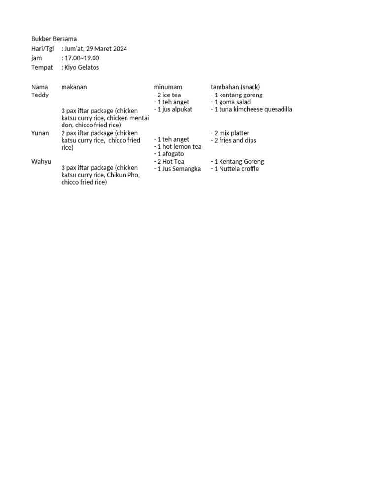 Booking Menu Bukber | PDF