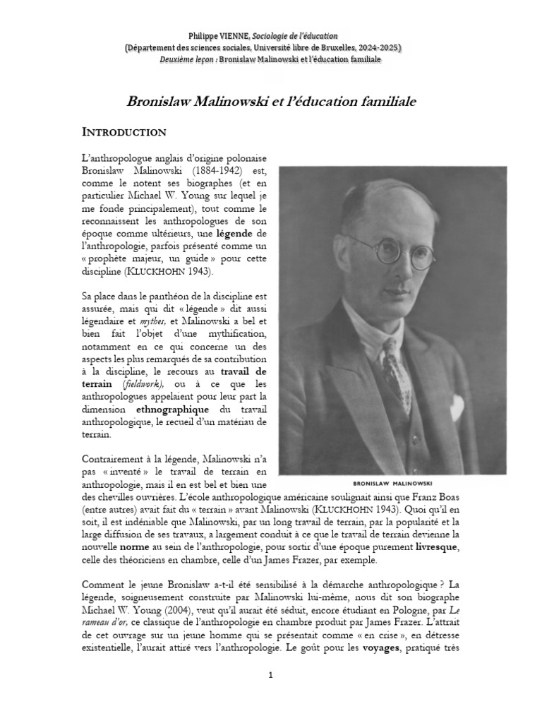 Malinowski et l'éducation familiale | PDF | Psychanalyse | Complexe d'Œdipe