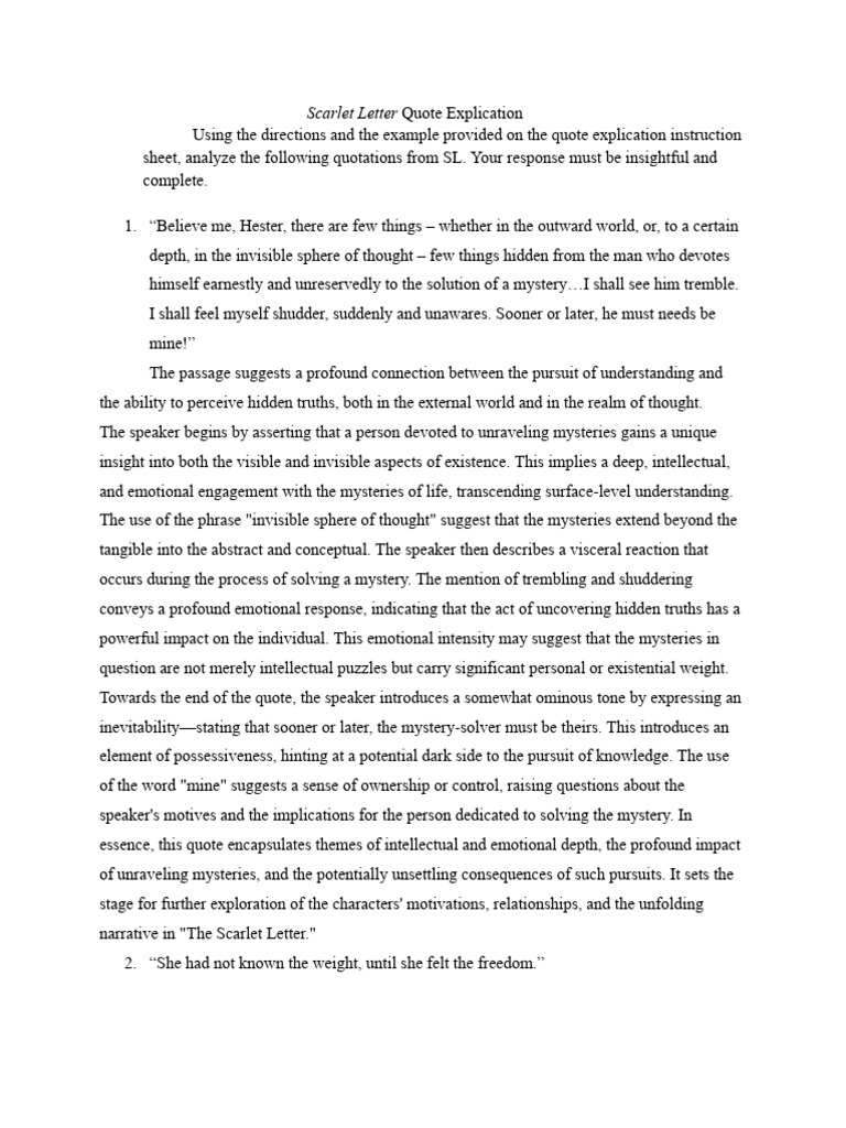 Scarlet Letter Quote Explication | PDF | Experience | Embroidery