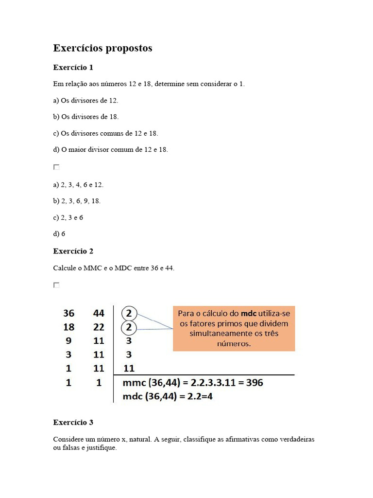 Exercícios MMC e MDC | PDF | Matemática | Matemática elementar