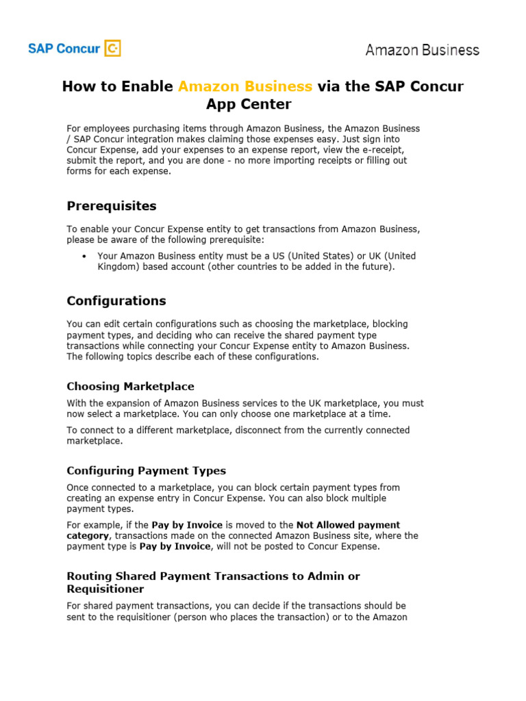 How To Guide Amazon Business Concur Integration | PDF | Receipt | Login