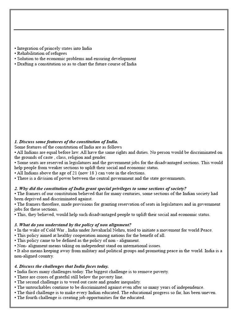 Class Viii - Social Science - History - 13. India After Independence ...