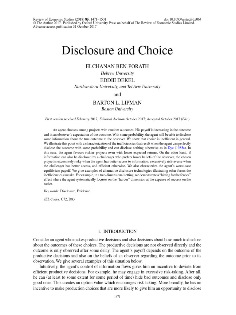 Disclosure and Choice | PDF | Utility | Risk Aversion
