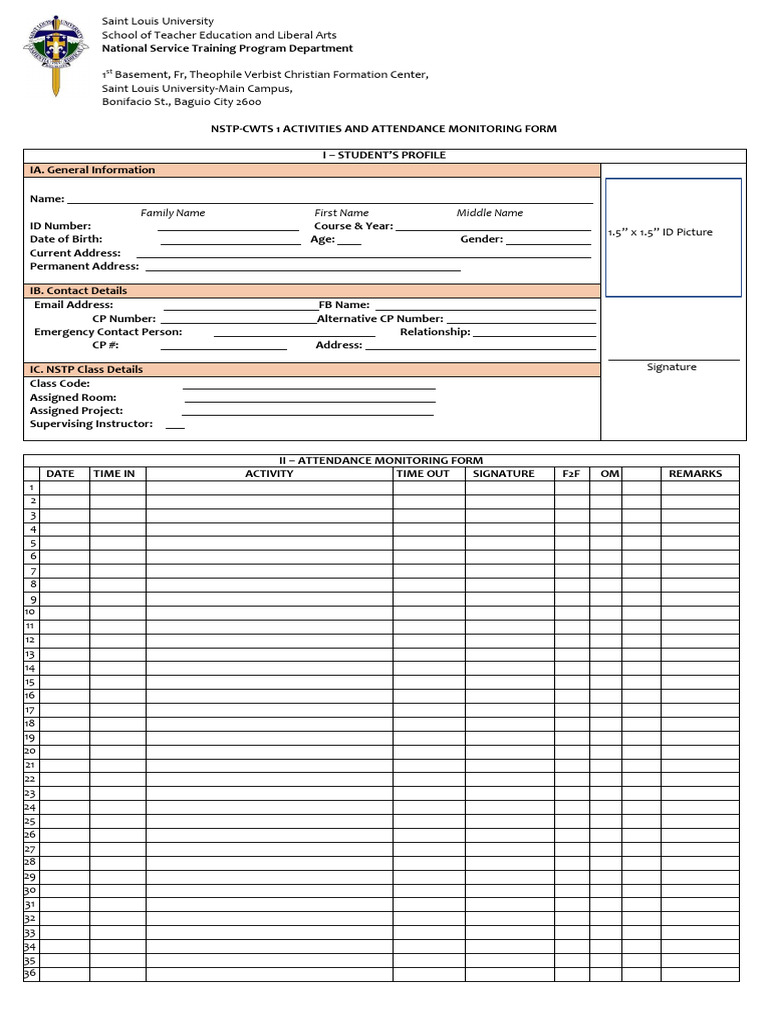 NSTP 1 Activities and Attendance Monitoring Form | PDF
