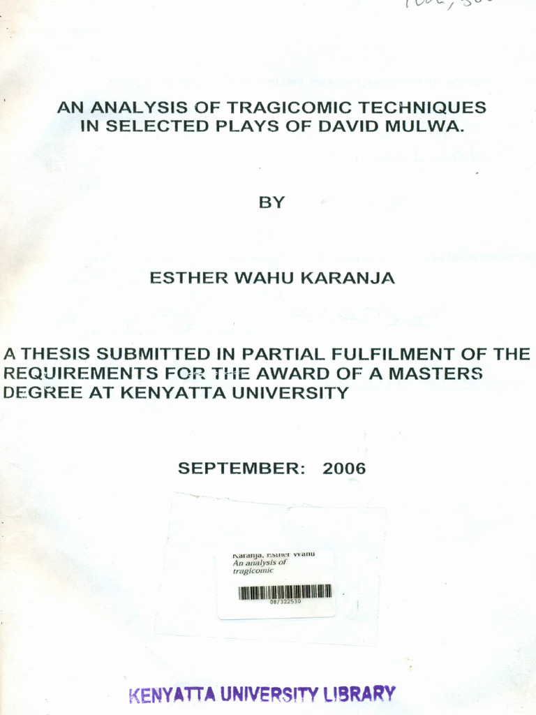 An Analysis of Tragicomic Techniques in Selected Plays of David Mulwa ...