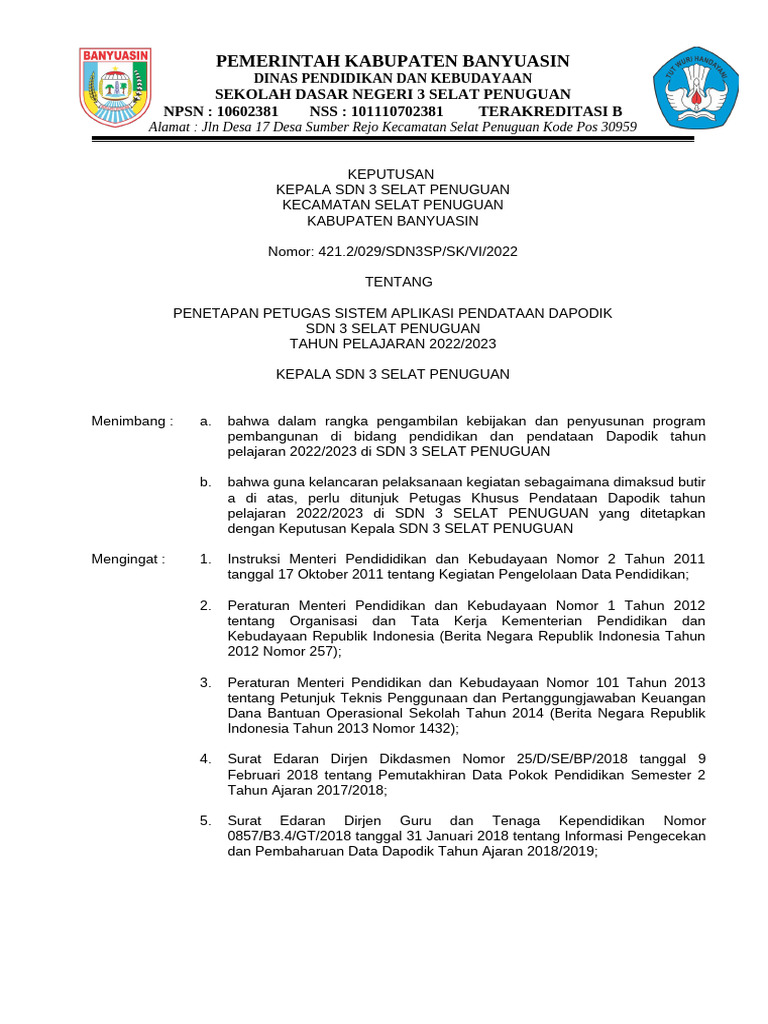 Format SK Operator Dapodik | PDF