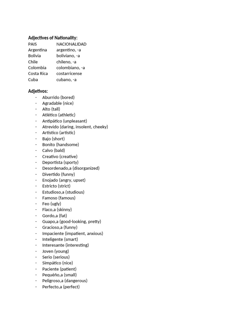 Lista de Adjetivos para Describir | PDF