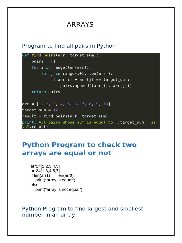 Arrays Answers Python Pdf Computer Programming Algorithms And
