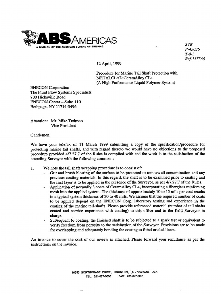 Enecon Shaft Coating ABS Approval | PDF