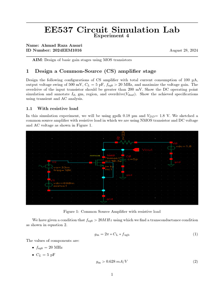 lab 4 | PDF | Amplifier | Mosfet