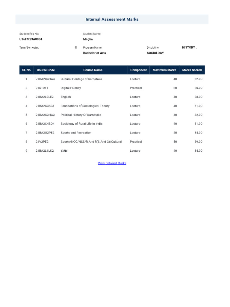 Student Internal Assessment Marks | PDF
