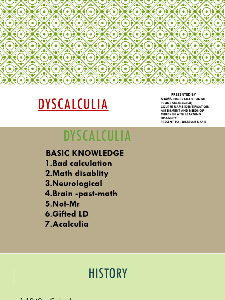 Dyscalculia: Presented by Name | PDF