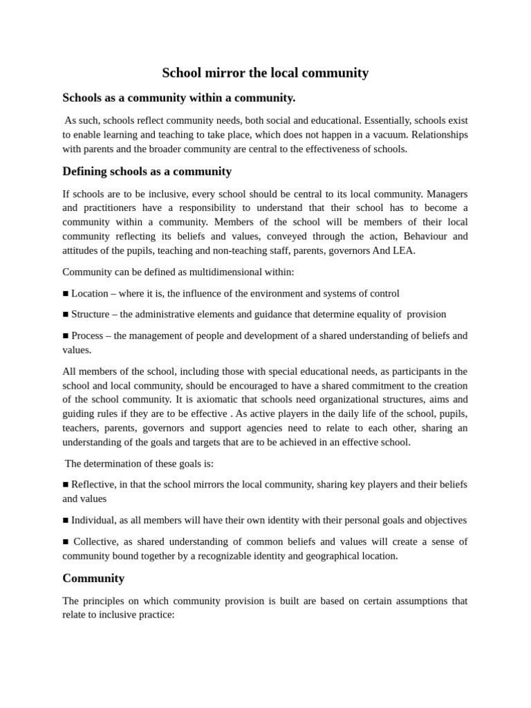 Schools as Community Reflections | PDF | Community | Family