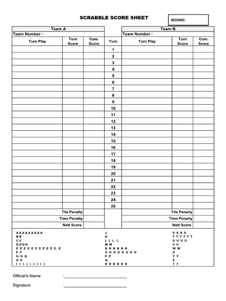 Scrabble Score Sheet | PDF