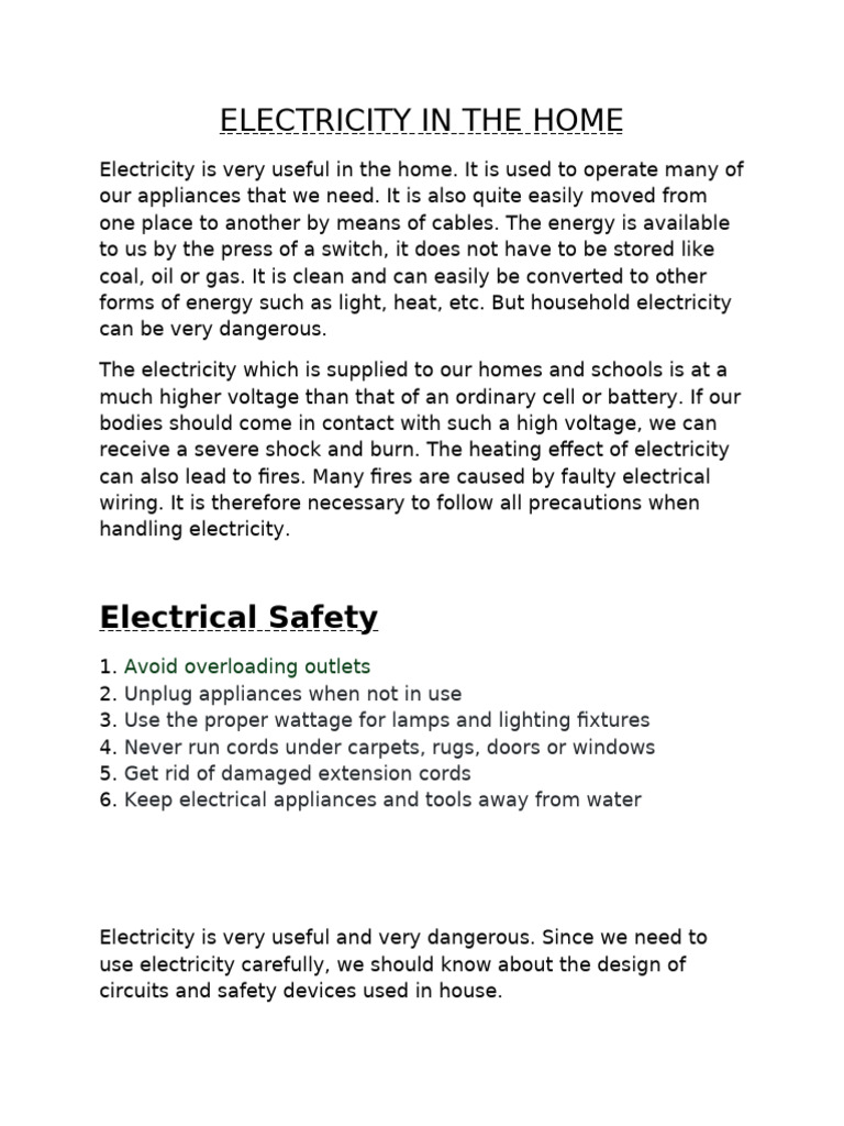 05 Electricity in The Home | PDF | Insulator (Electricity) | Electrical ...