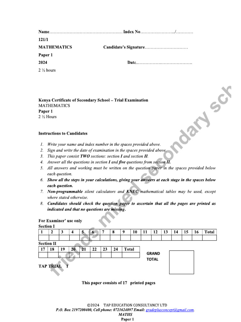 Mathematics Paper 1 Trial 1 | PDF