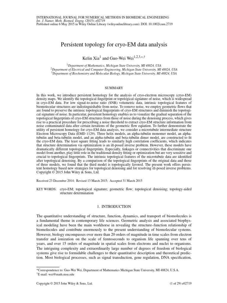 Persistent Topology For cryo-EM Data Analysis: Kelin Xia and Guo-Wei Wei | PDF | Signal To Noise ...