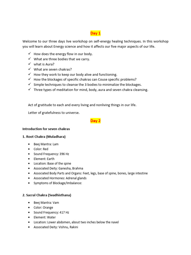 Energy Healing Workshop Overview | PDF | Chakra | Mantra
