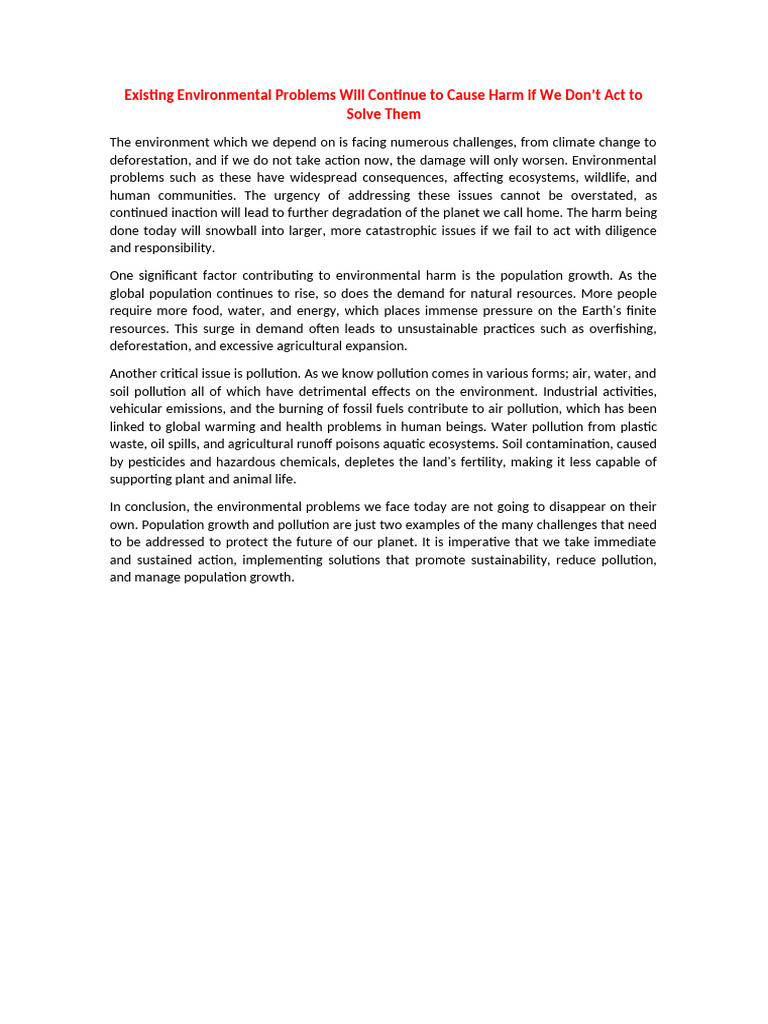 Existing Environmental Problems | PDF