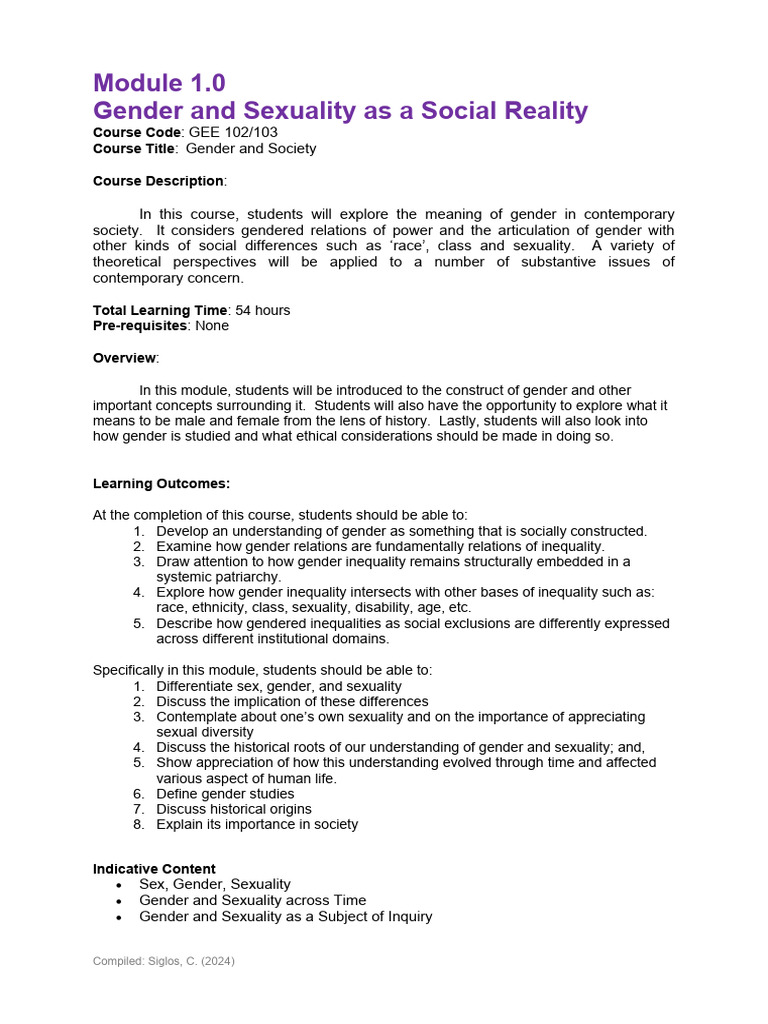 2024 Module 1 Intro to Gender and Society | PDF | Sexual Orientation | Lgbt