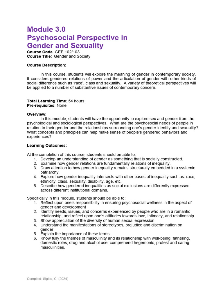 2024 Module 3 Psychosocial Perspective in Gender and Sexuality | PDF ...