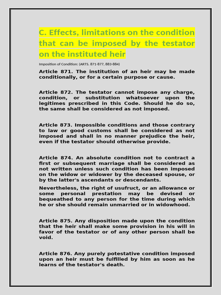 Institution of Heirs With Condition and With A Term | PDF | Inheritance ...