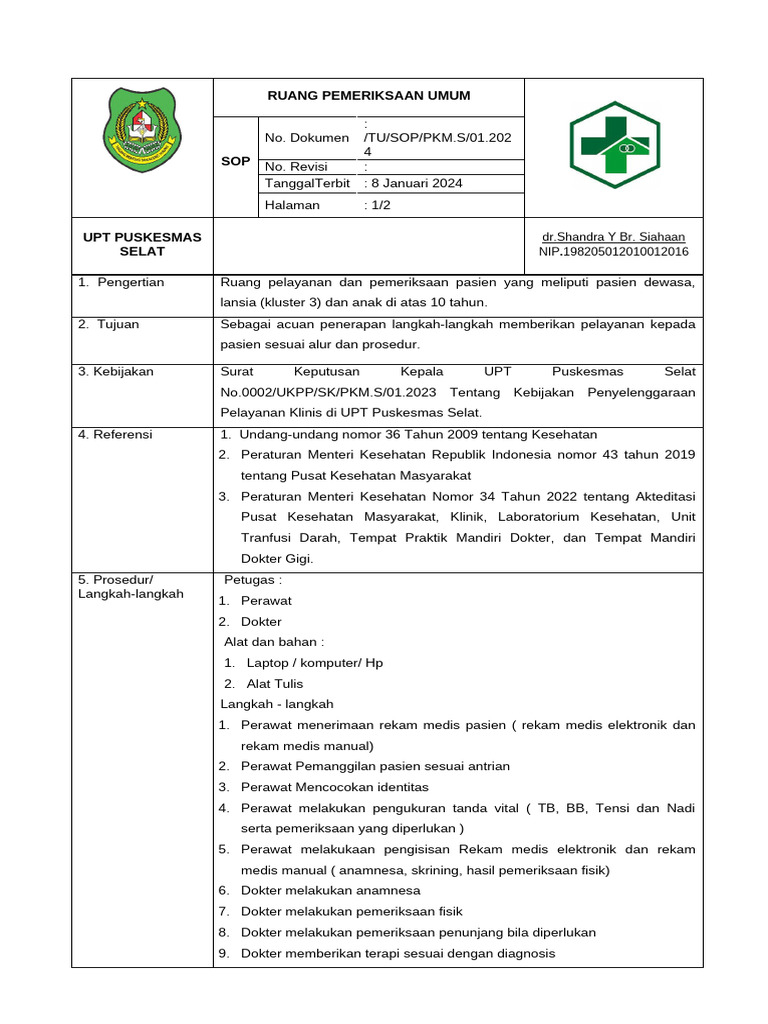 SOP Ruang Pemeriksaan Umum | PDF