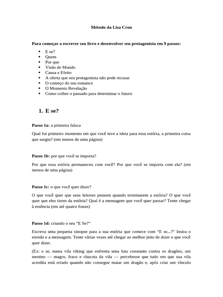 Método Da Lisa Cron - Como Começar A Escrever Sua Estória + Desenvolver ...