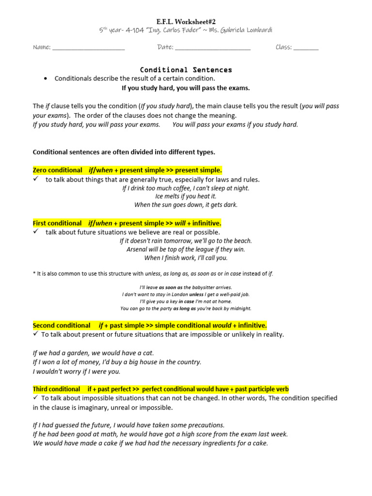 Worksheet2 Conditionalsentences | PDF