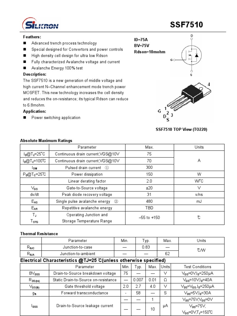 SSF 7510 | PDF | Field Effect Transistor | Diode