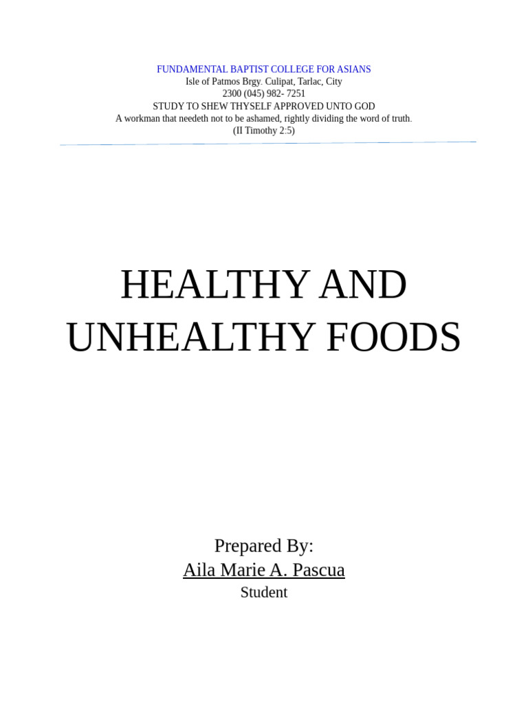 Healthy vs Unhealthy Foods Lesson Plan | PDF | Foods | Healthy Diet