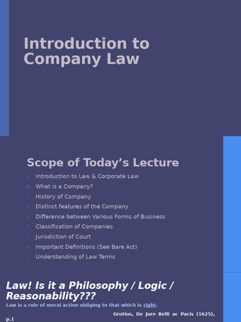 Introduction To Company Law - 1st Lecture | PDF | Partnership | Companies