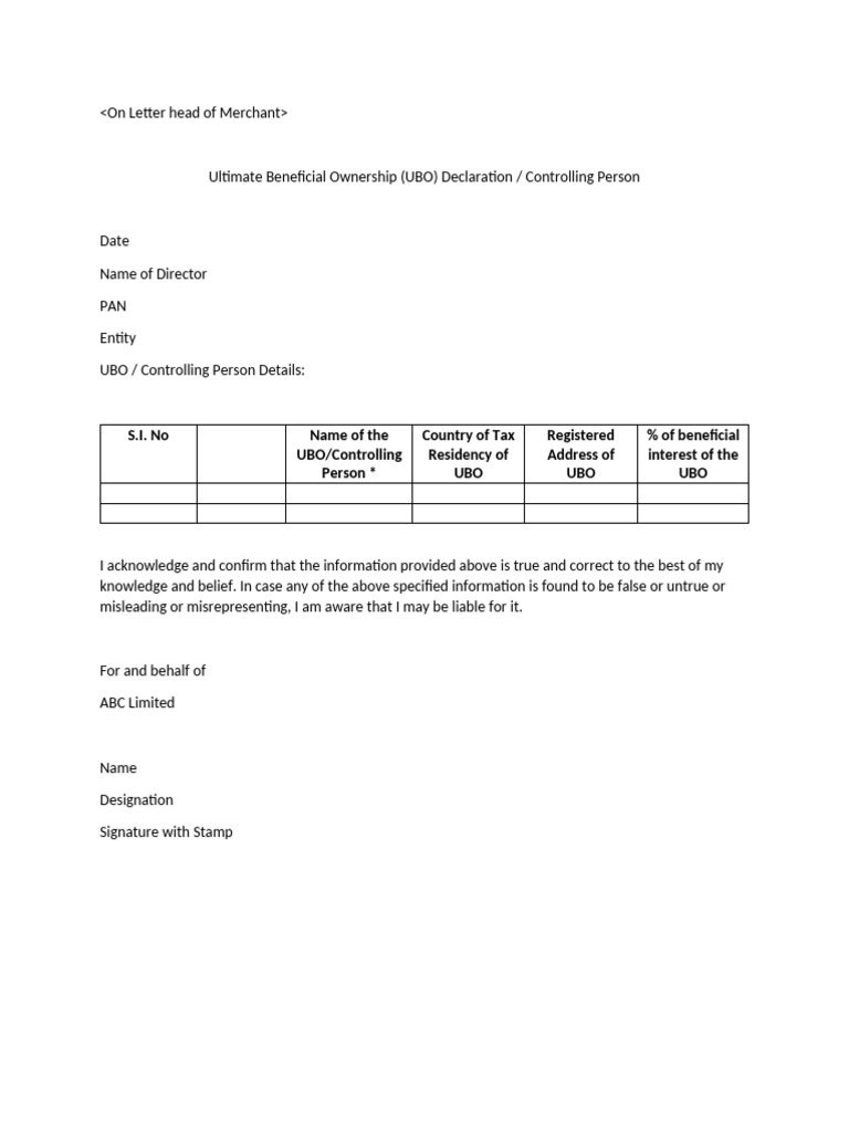 UBO-Declaration-sample | PDF | Ownership | Civil Law (Common Law)