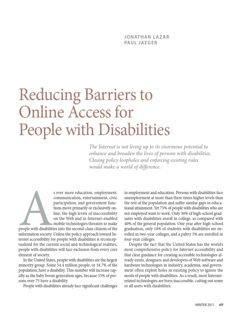 lazar-jaeger-reducing-barriers-online | PDF | Accessibility | Americans With Disabilities Act Of ...