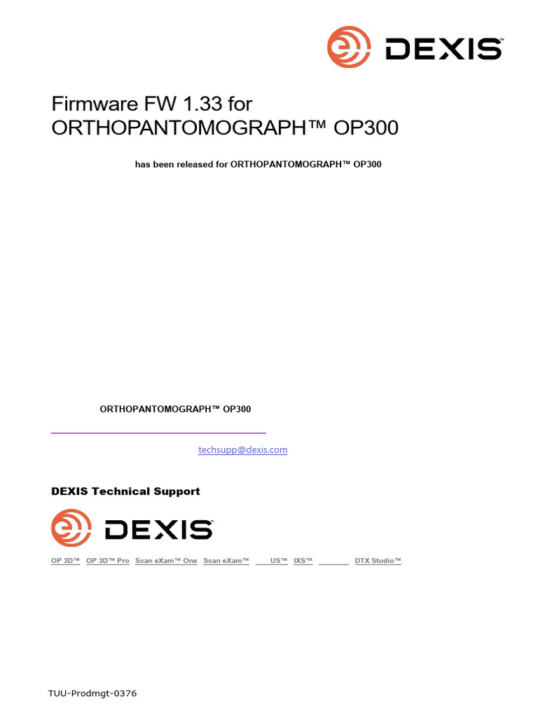 04-2023 New Firmware FW 1.33 For ORTHOPANTOMOGRAPH™ OP300 | PDF