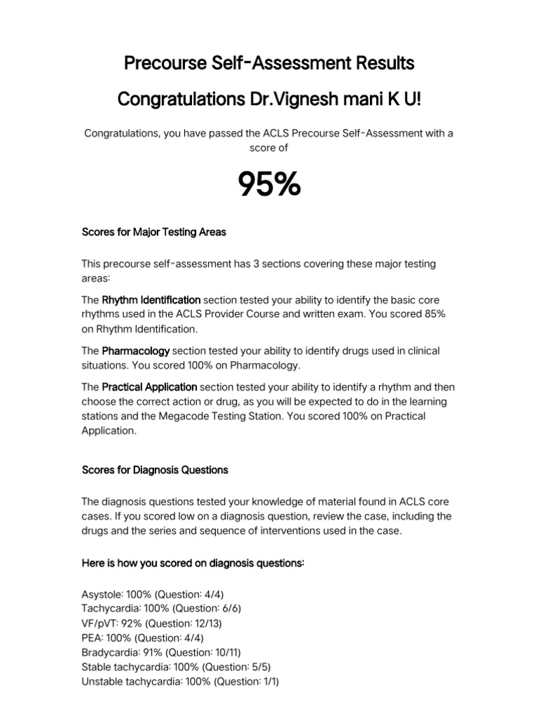 AHA ELearning - ACLS Precourse Self-Assessment | PDF | Medical ...