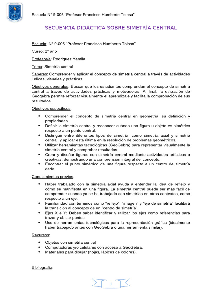 Secuencia Didáctica Sobre Simetría Central-rodriguez Yamila | PDF | Simetría | Maestros