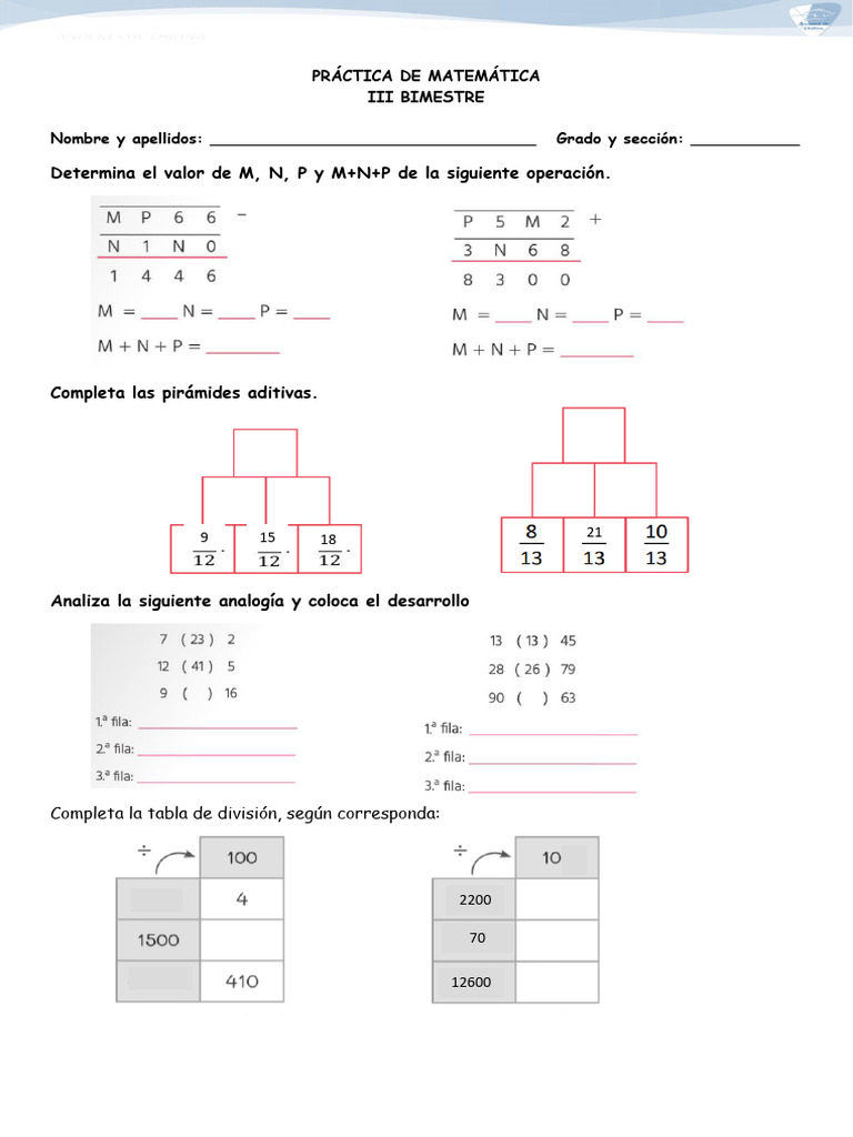 Práctica de Matemática Iii Bimestre 3°abc | PDF | Matemáticas | Aritmética
